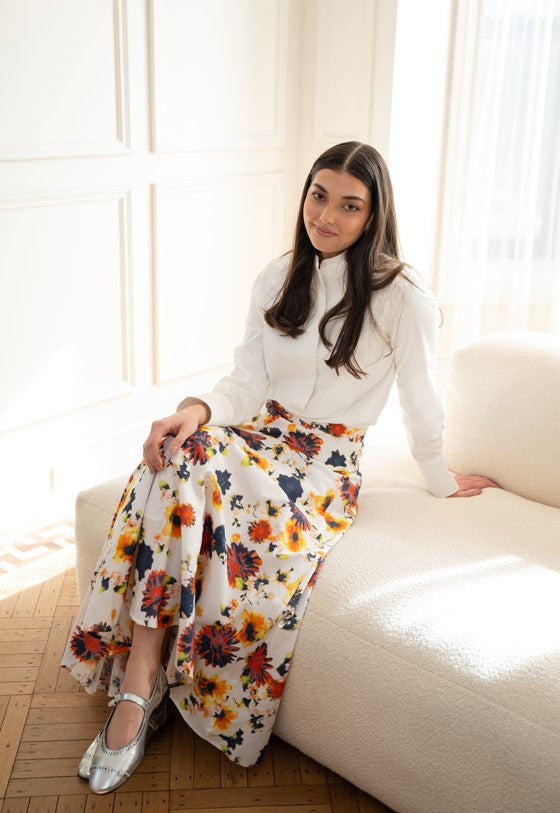 MIGNON DOO White Flower Printed Panel 36" women's modest skirt – Dress Code